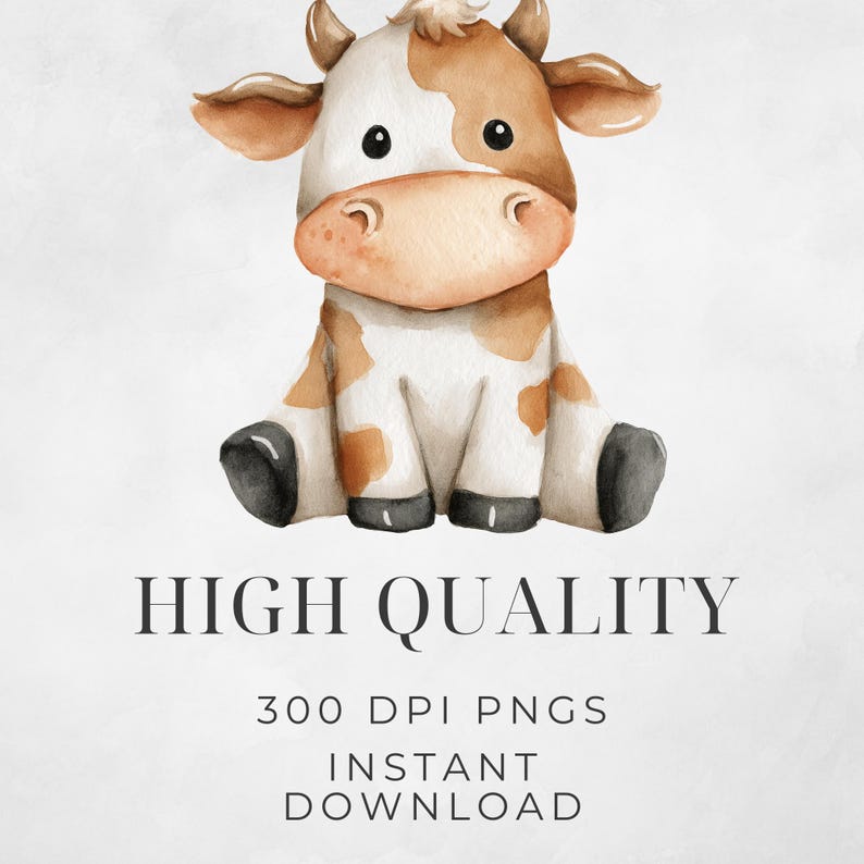 Watercolor Farm Animals Clipart Set: Cow, Pig, Horse, Chicken (digital ...
