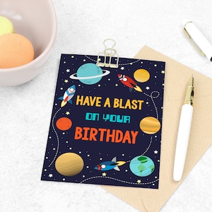 Happy Birthday Printable Card, Digital Download, Space Birthday Card ...