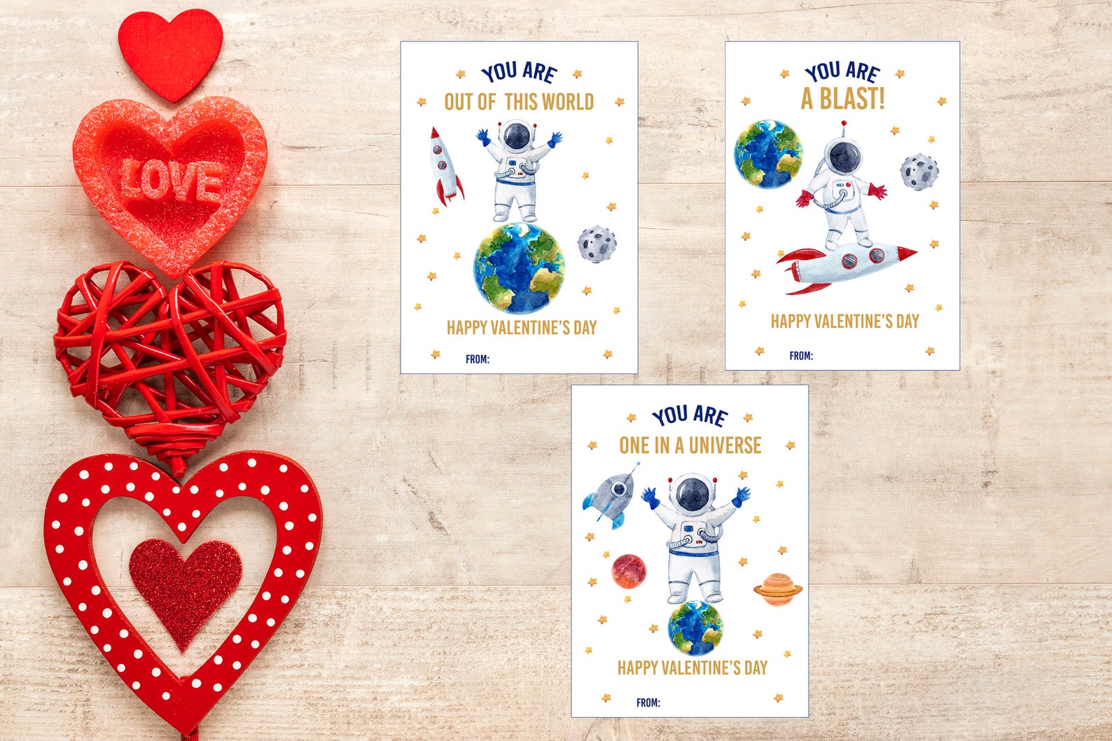 Outer Space Valentines Day Cards for Kids, Digital Download, Printable ...