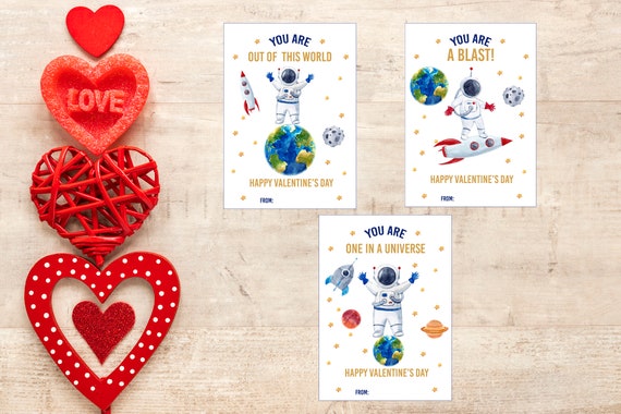 Outer Space Valentines Day Cards for Kids Digital Download | Etsy