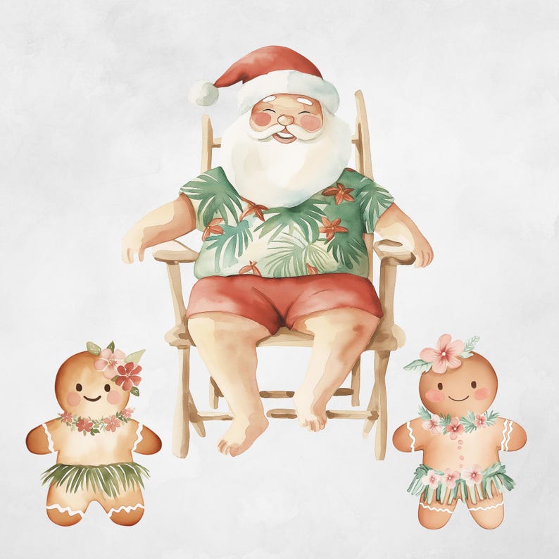 Watercolor Tropical Christmas Clipart: Coastal Holiday PNG (digital ...