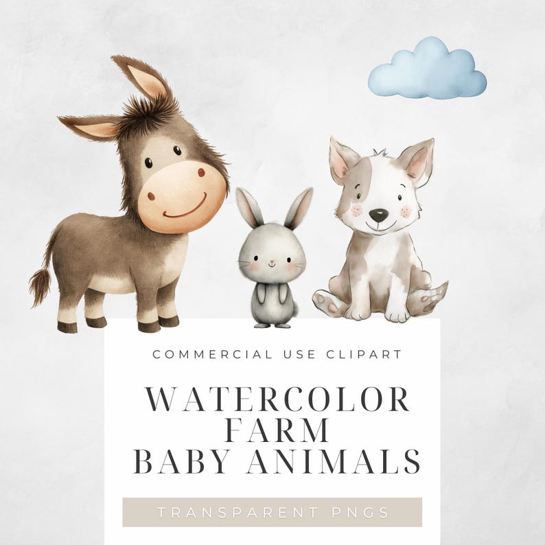 Watercolor Farm Animals Clipart Set: Cow, Pig, Horse, Chicken (digital ...