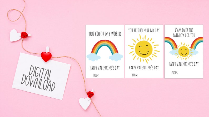 Rainbow Valentines Day Cards for Kids Digital Download Kids - Etsy
