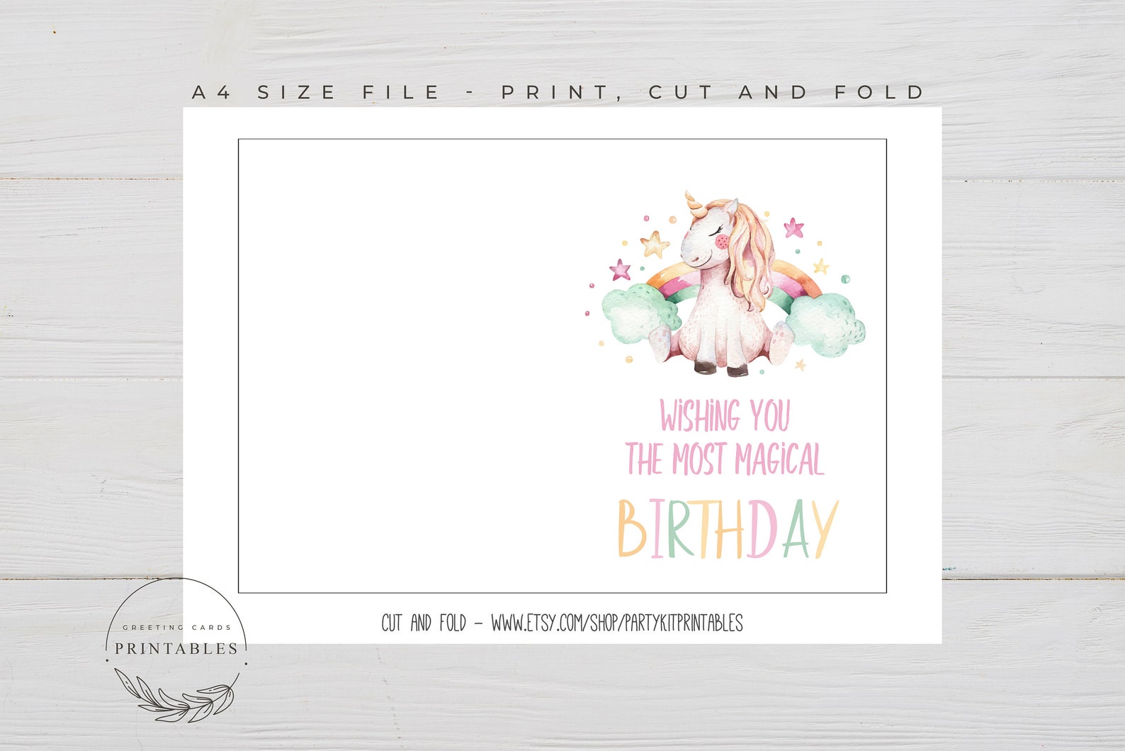 Unicorn Birthday Card, Digital Download, Happy Birthday Card, Printable ...
