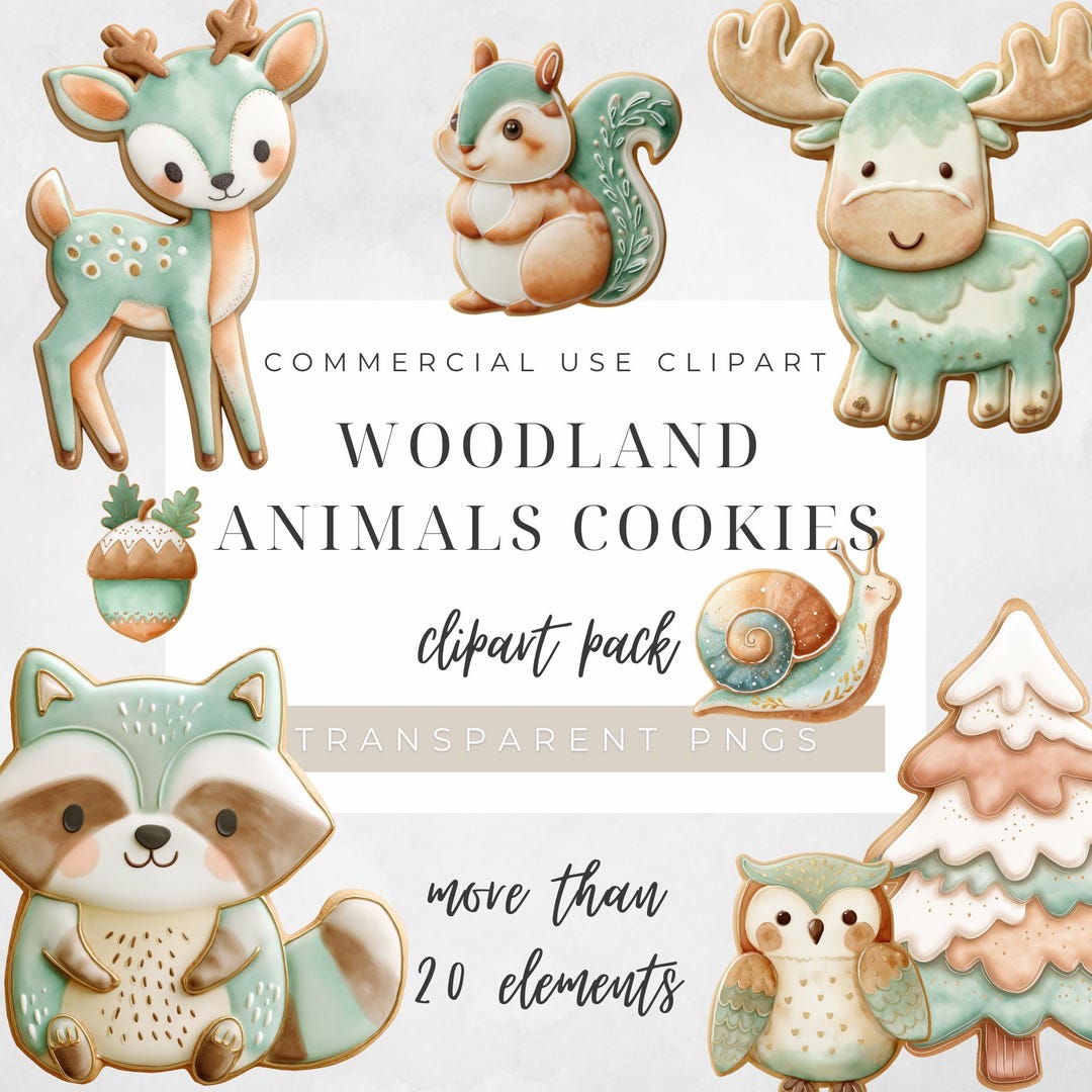 Woodland Animal Cookies Clipart: Forest Theme PNG Graphics (digital ...