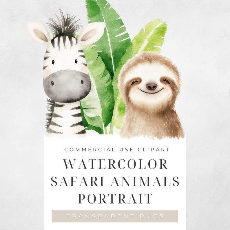 Watercolor Safari Animals Clipart Set: Jungle Nursery Art (digital ...