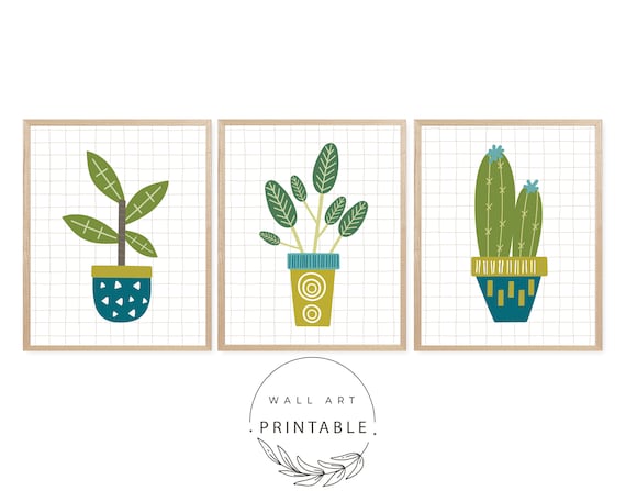 Printable House Plants Wall Art Set of 3, Digital Download Art Prints ...