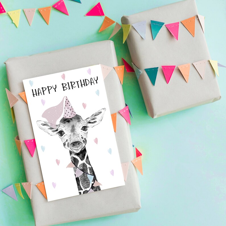 Giraffe Birthday Card for Girls Digital Download Printable - Etsy