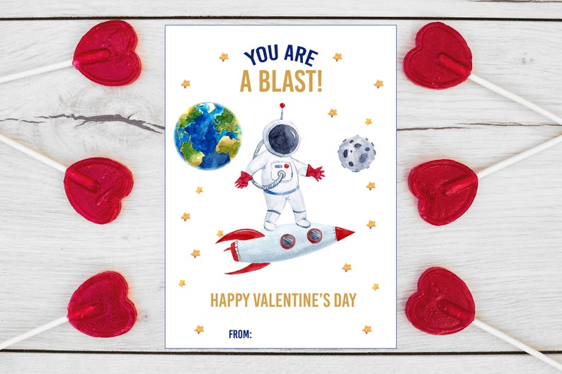 Kids Space Valentines Day Printable Card Digital Download - Etsy