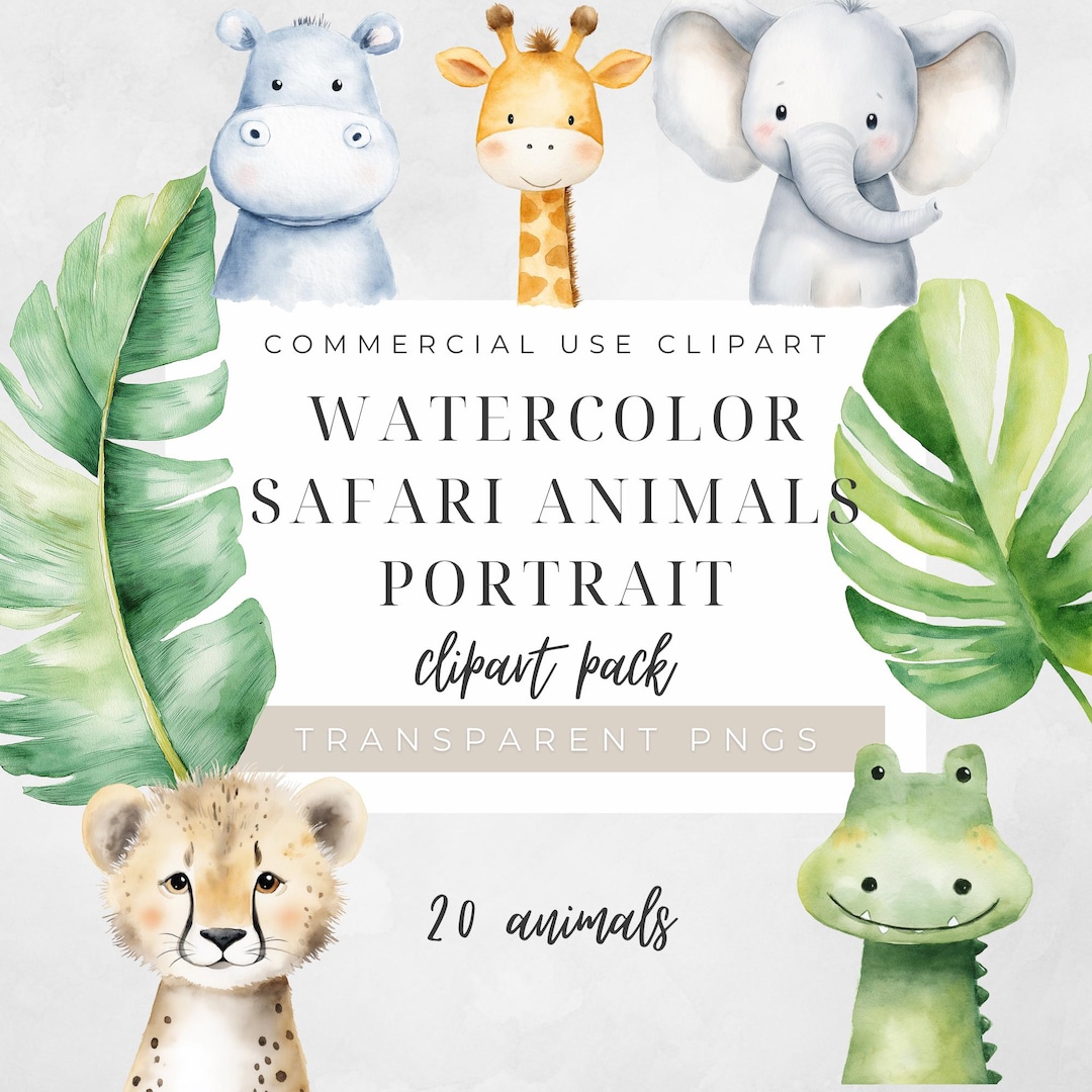 Watercolor Safari Animals Clipart Set: Jungle Nursery Art (digital ...