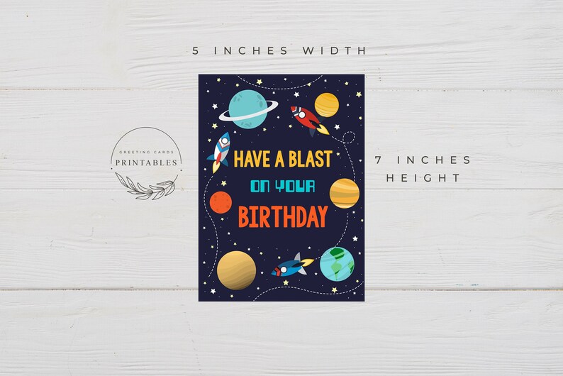 Happy Birthday Printable Card, Digital Download, Space Birthday Card ...