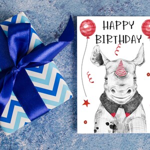 Rhino Birthday Card for Boys Digital Download Safari - Etsy