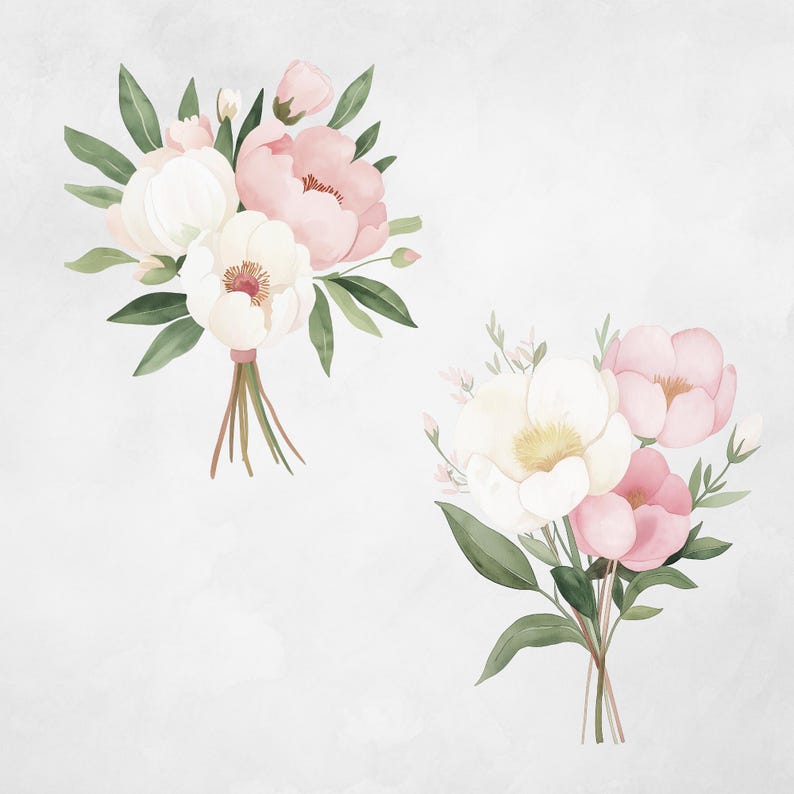 Watercolor Pink Peony Clipart, Pastel Floral PNG, Digital Download ...