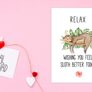Get Well Soon Printable Card, Digital Download, Sloth Greeting Card ...