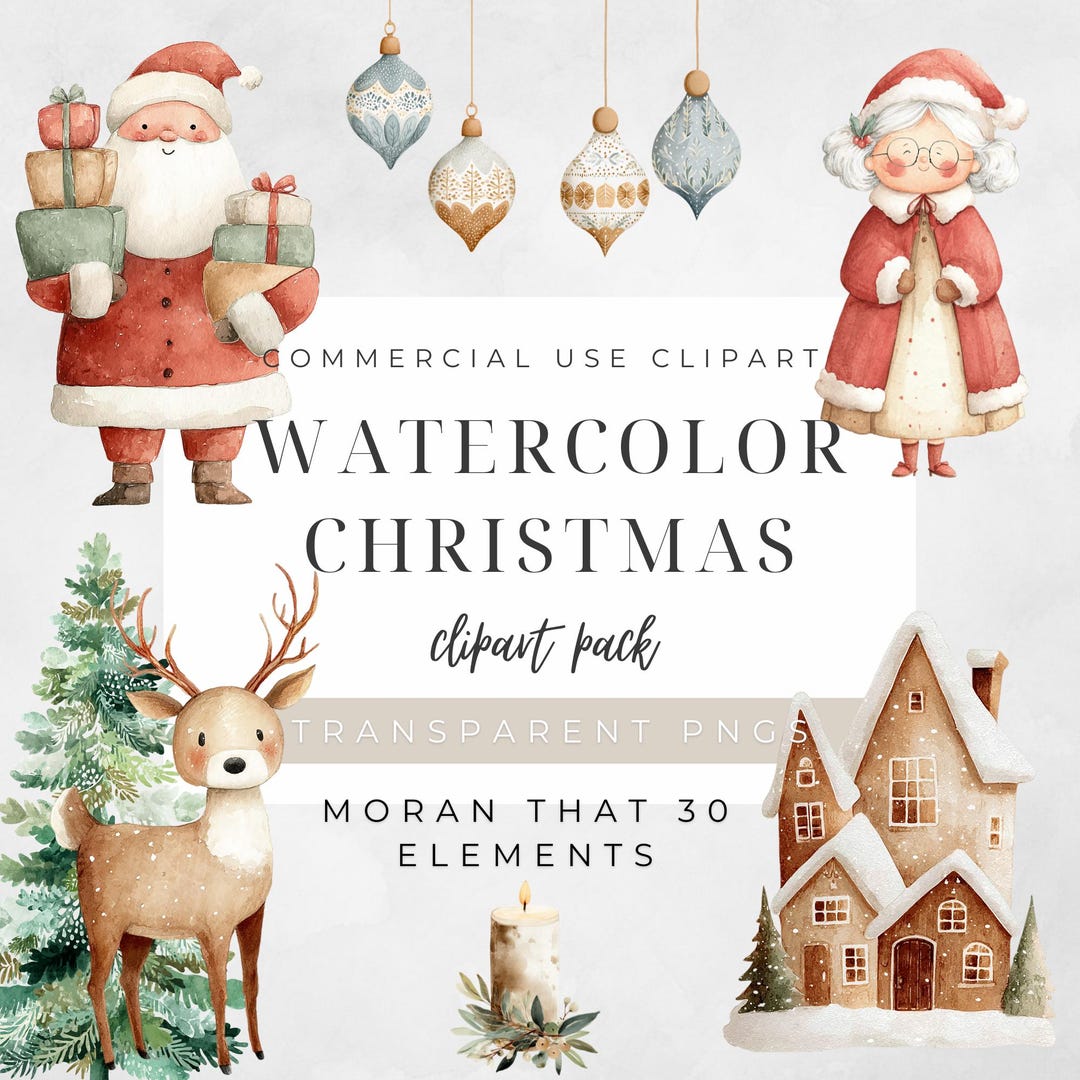 Watercolor Christmas Clipart Set: Santa, Elves, Reindeer (PNG Digital ...