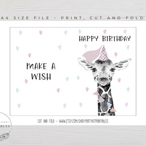 Giraffe Birthday Card for Girls, Digital Download, Printable Card ...