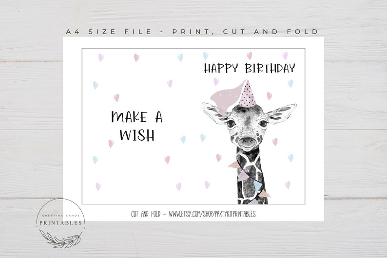 Giraffe Birthday Card for Girls Digital Download Printable - Etsy