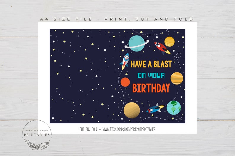 Happy Birthday Printable Card, Digital Download, Space Birthday Card ...