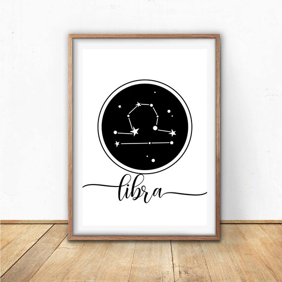 Libra Zodiac Print, Printable Wall Art, Digital download, Black and ...