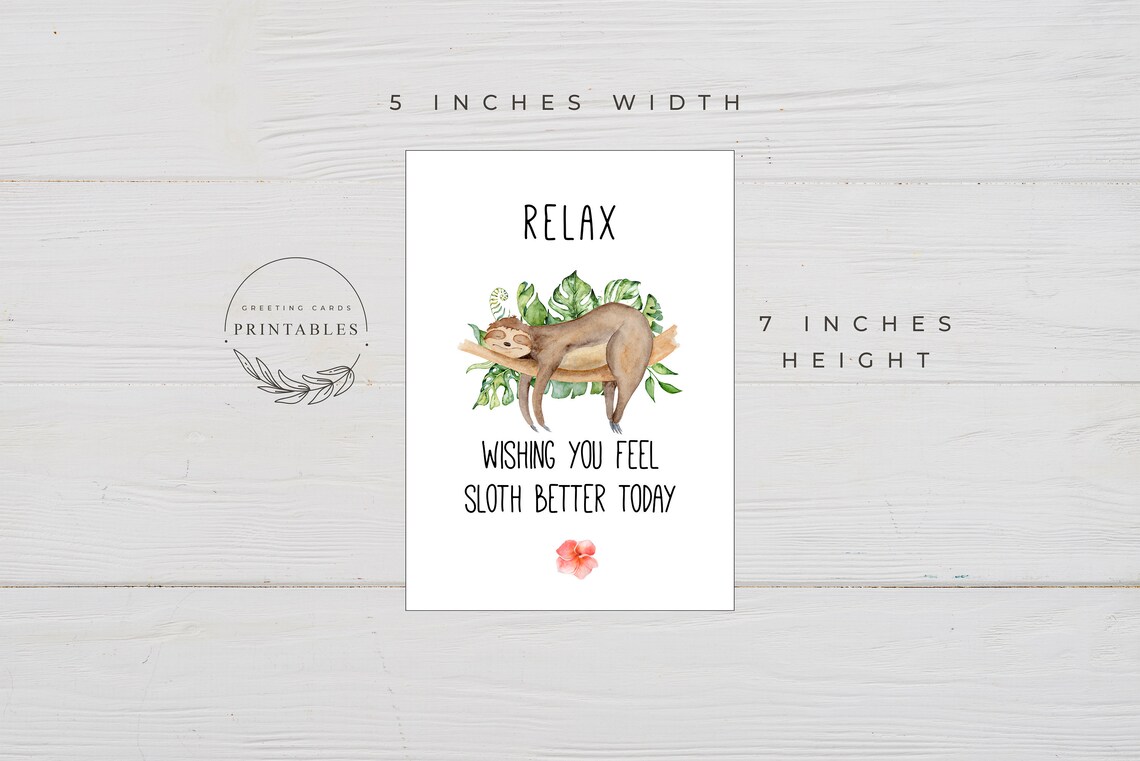 Get Well Soon Printable Card Digital Download Sloth Greeting - Etsy
