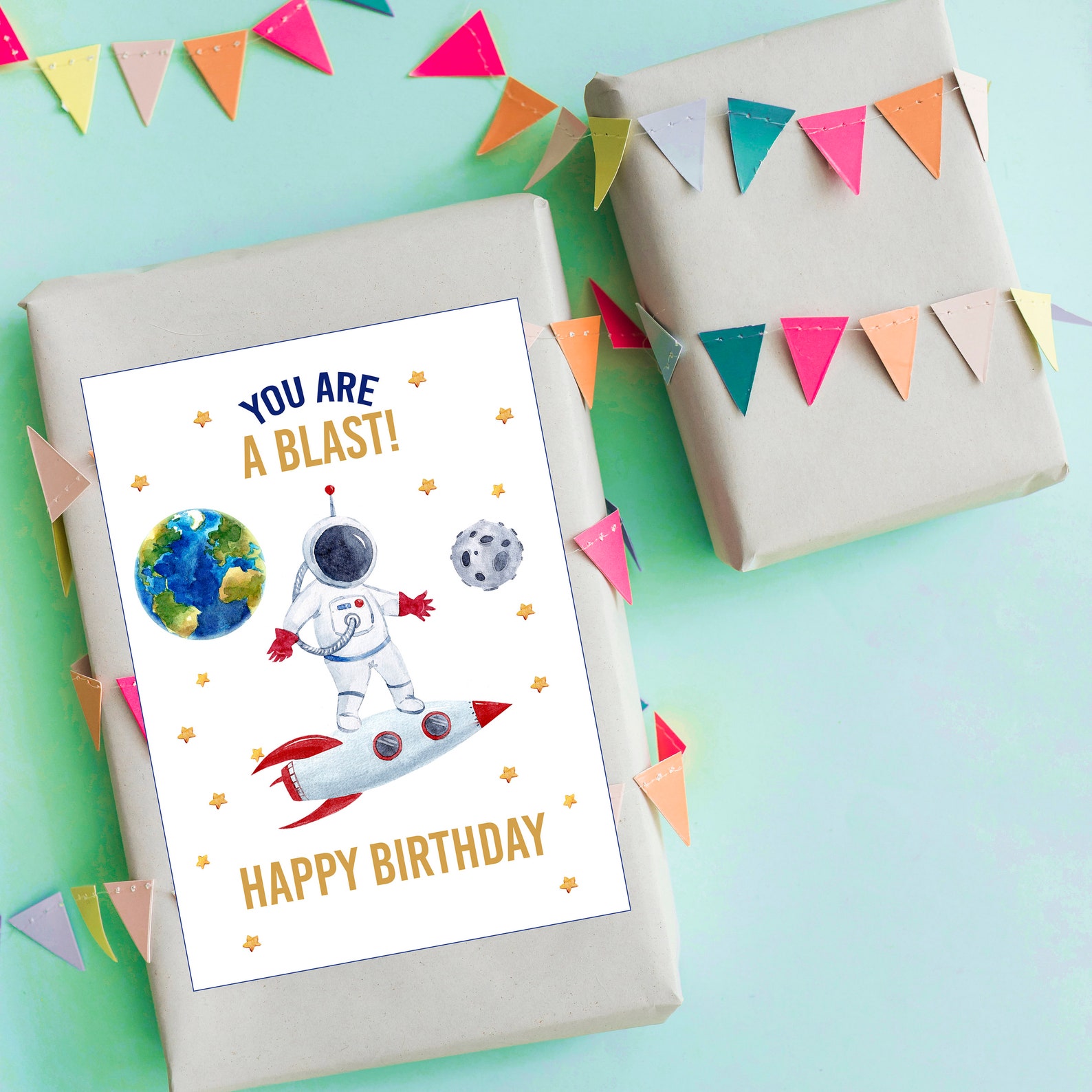 Space Themed Birthday Card for Kids Digital Download Happy - Etsy