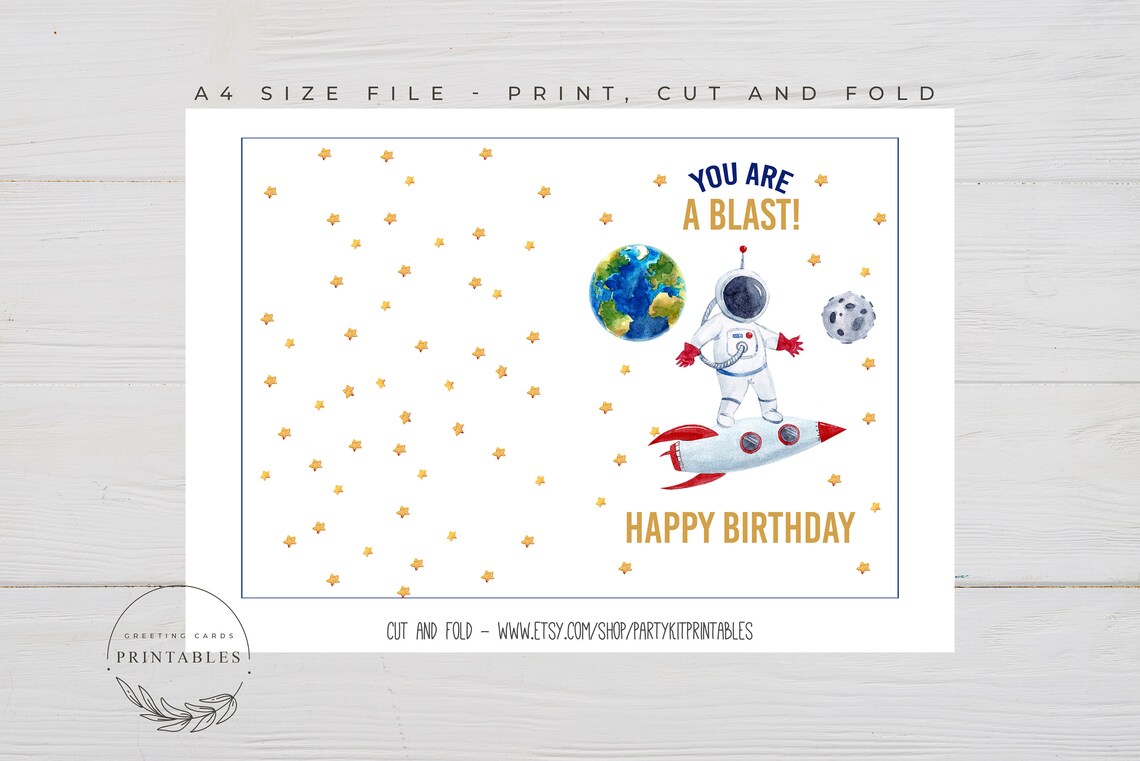 Space Themed Birthday Card for Kids Digital Download Happy - Etsy