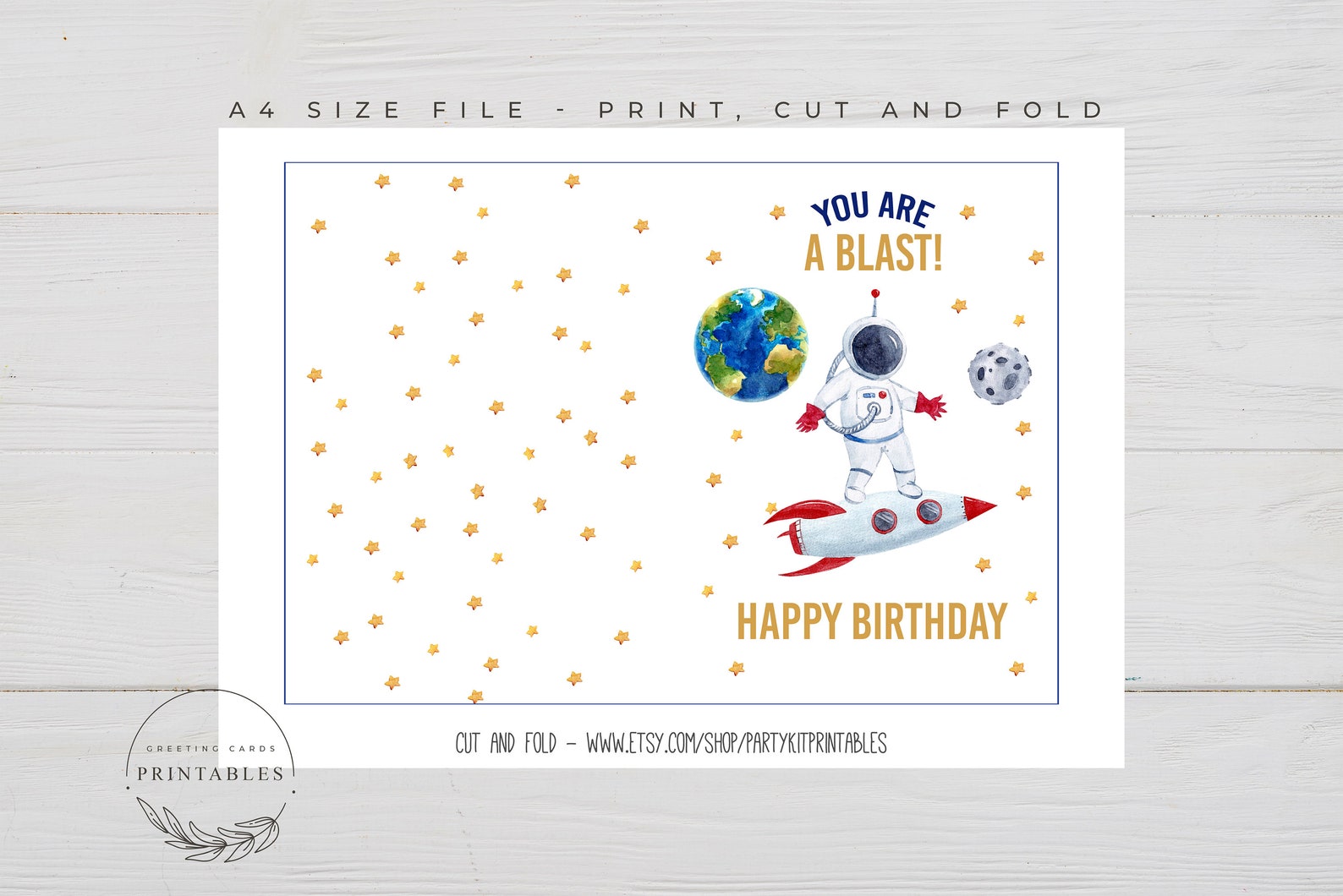 Space Themed Birthday Card for Kids, Digital Download, Happy Birthday ...