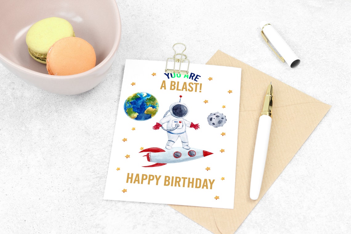 Space Themed Birthday Card for Kids Digital Download Happy - Etsy