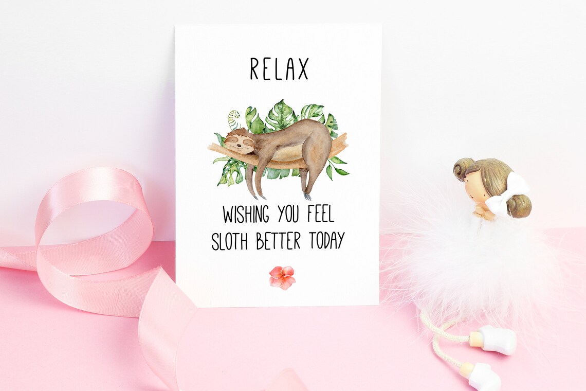 Get Well Soon Printable Card Digital Download Sloth Greeting - Etsy