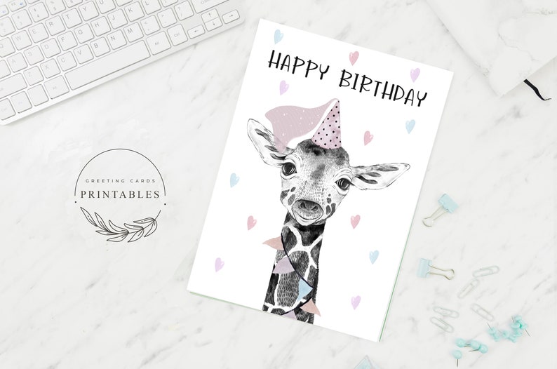 Giraffe Birthday Card for Girls Digital Download Printable - Etsy