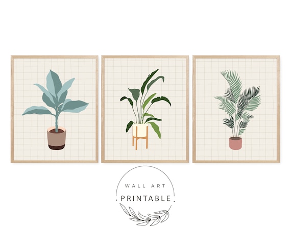 Set of 3 Plants Printable Wall Art, Digital Download, Home Wall Decor ...