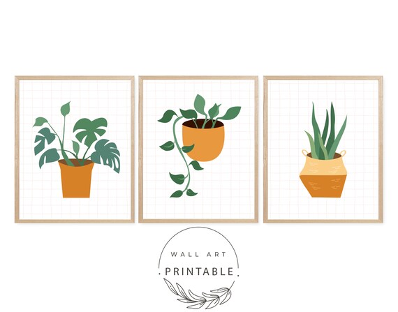 House Plants Printable Wall Art Set of 3, Digital Download Art Prints ...