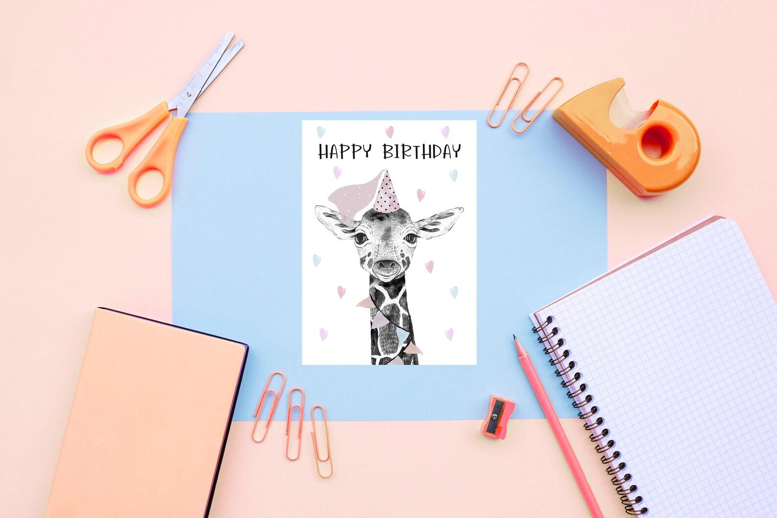 Giraffe Birthday Card for Girls Digital Download Printable - Etsy