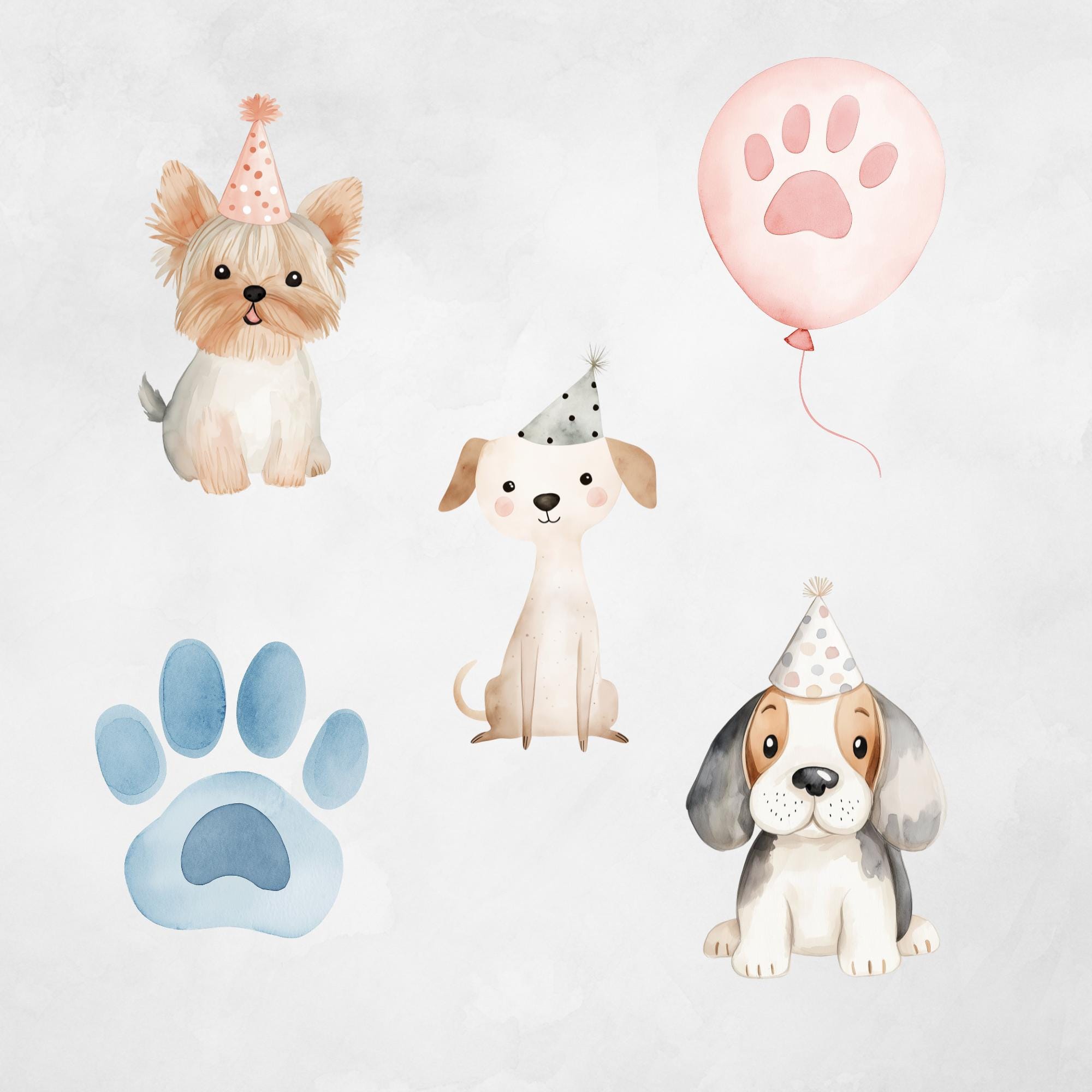 Dog Pawty Clipart, Watercolor Puppy Birthday Party PNG Graphics ...