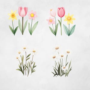 Spring Flowers Clipart, Floral Daisy Tulip Daffodils PNG, Digital ...