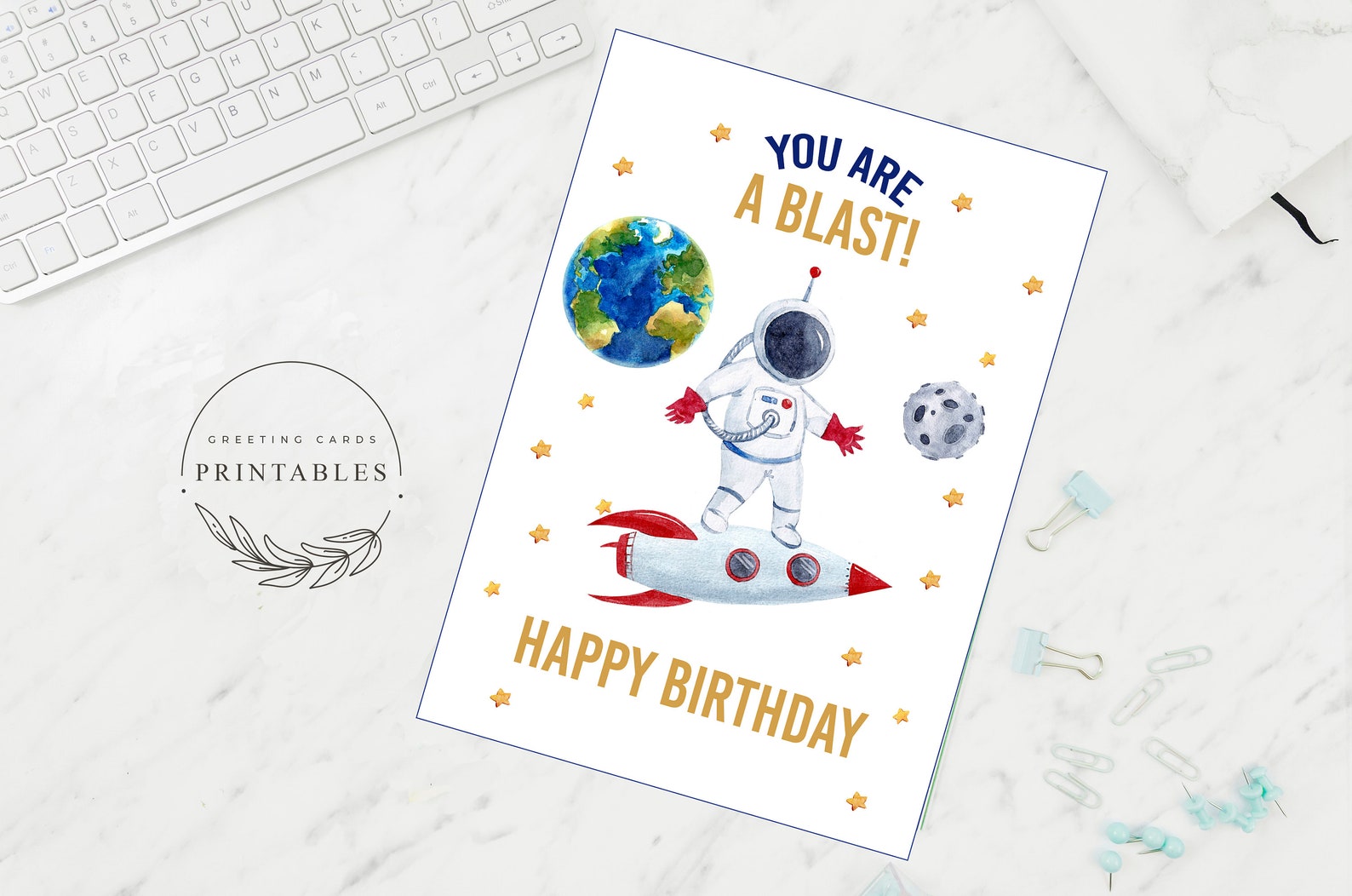 Space Themed Birthday Card for Kids Digital Download Happy - Etsy
