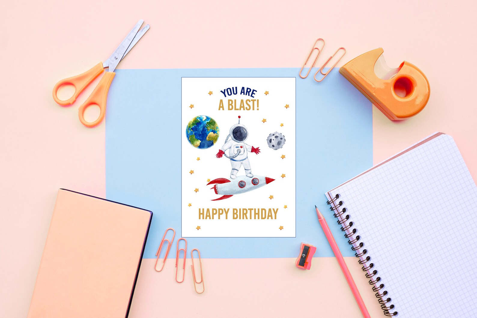 Space Themed Birthday Card for Kids Digital Download Happy - Etsy
