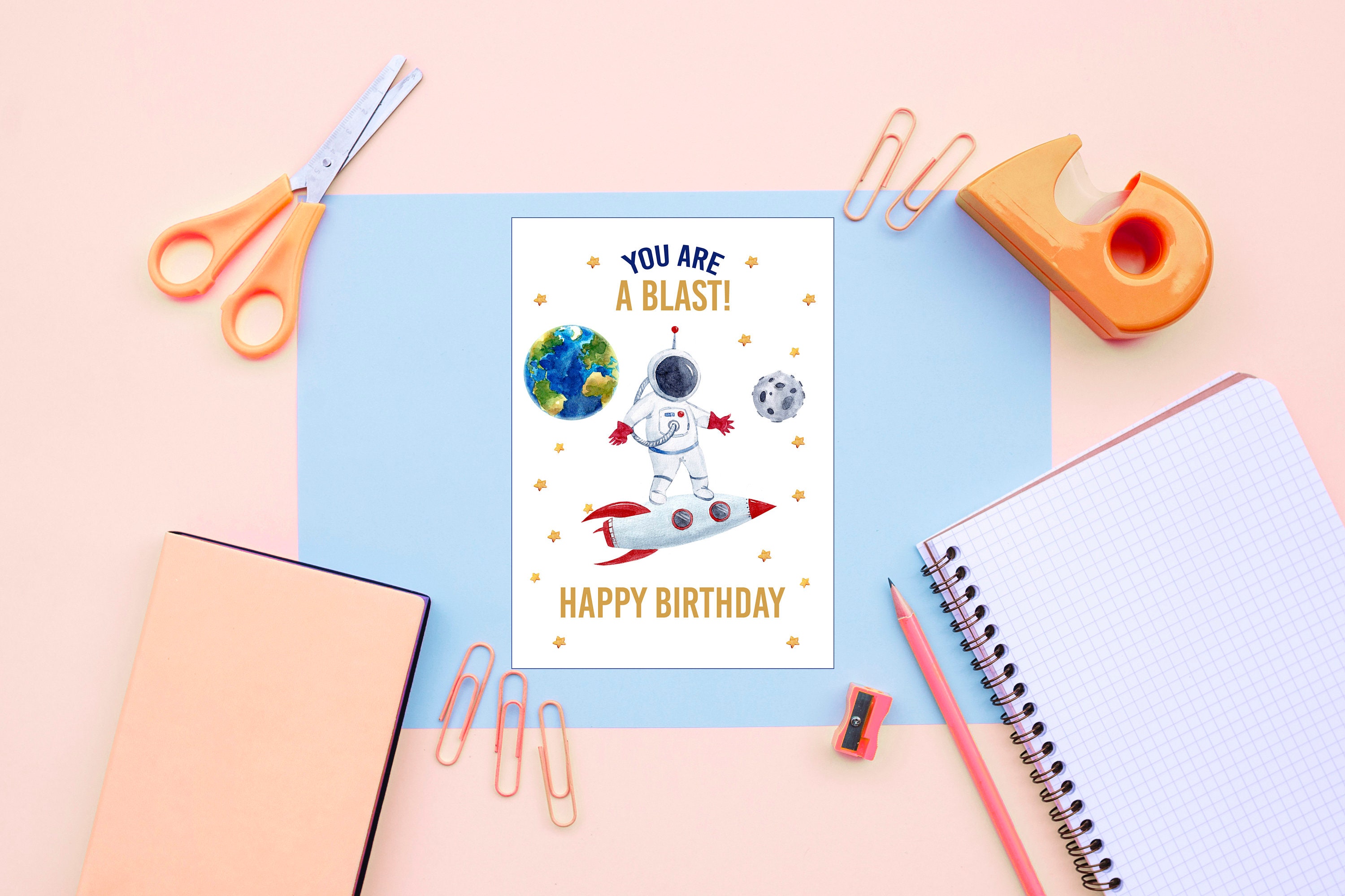 Space Themed Birthday Card for Kids Digital Download Happy - Etsy