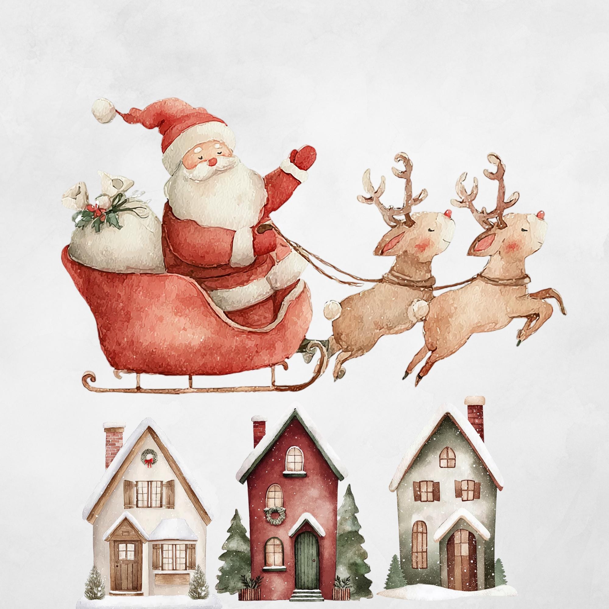 Watercolor Christmas Clipart Set: Santa, Elves, Reindeer (PNG Digital ...