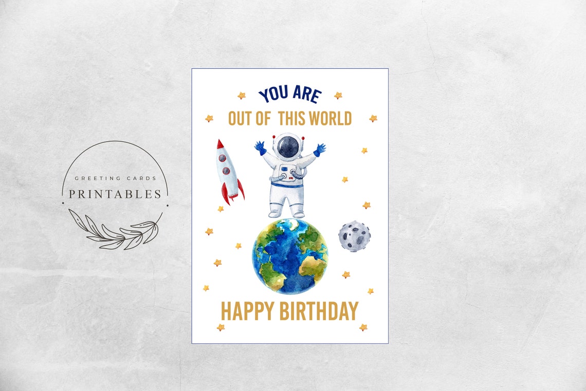 Printable Boy Space Themed Birthday Card Digital Download - Etsy