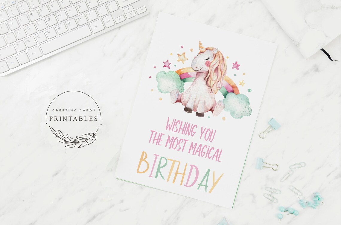 Unicorn Birthday Card Digital Download Happy Birthday Card | Etsy