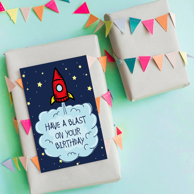 Printable Outer Space Birthday Card Digital Download Happy - Etsy