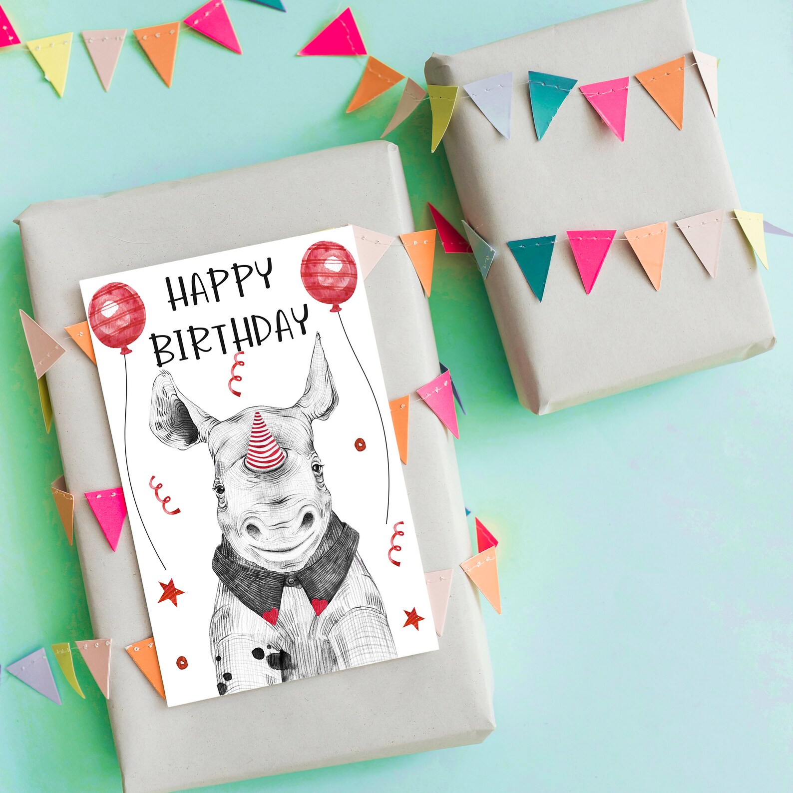 Rhino Birthday Card for Boys Digital Download Safari | Etsy