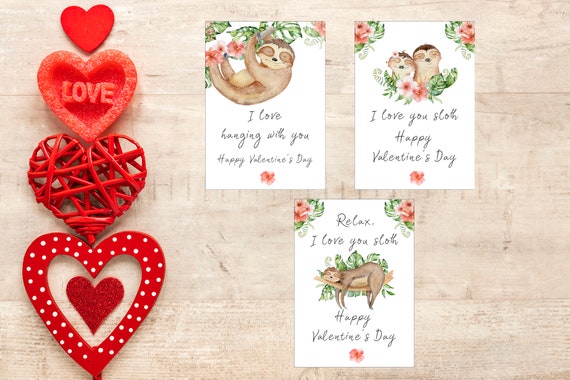Valentines Day Printable Cards, Digital Download, Sloth Printable ...