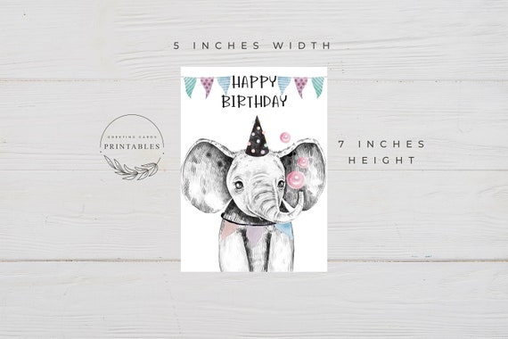 Elephant Happy Birthday Card Printables Premium Vector | Animals Happy