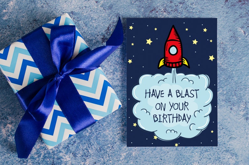 Printable Outer Space Birthday Card Digital Download Happy | Etsy