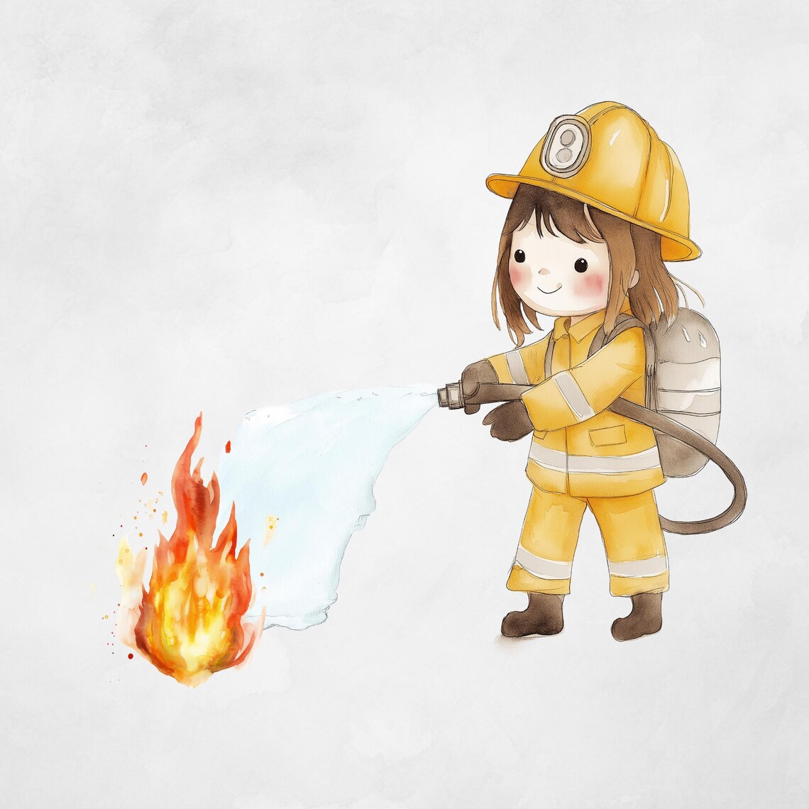 Watercolor Firefighter Clipart, Fire Truck, Station, Fireman, Firewoman ...