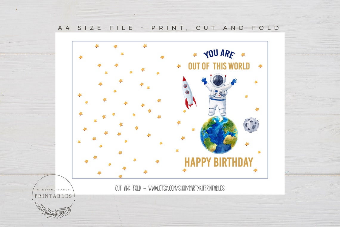 Printable Boy Space Themed Birthday Card Digital Download - Etsy