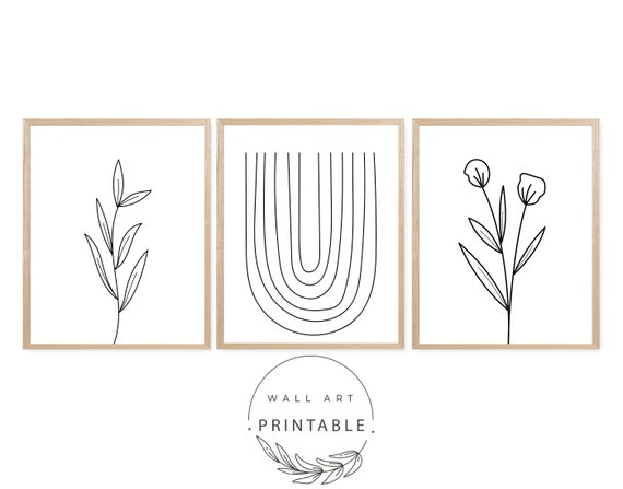 Black and White Printable Wall Art Set of 3, Digital Download Art ...