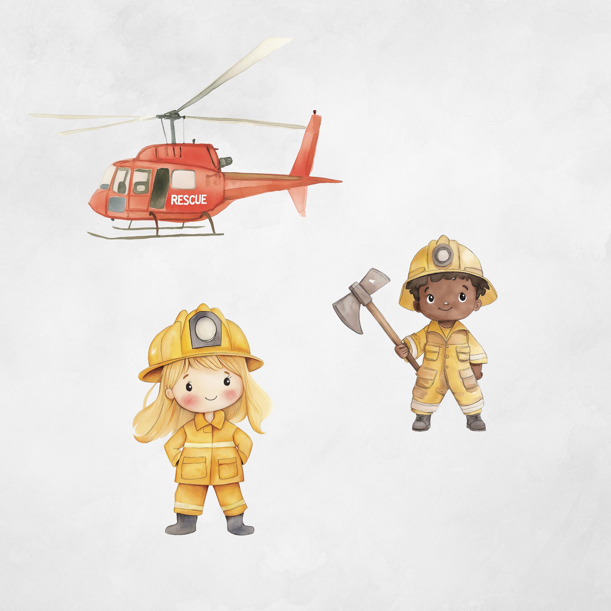 Watercolor Firefighter Clipart, Fire Truck, Station, Fireman, Firewoman ...